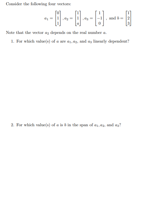 Solved Consider the following four vectors: Note that the | Chegg.com