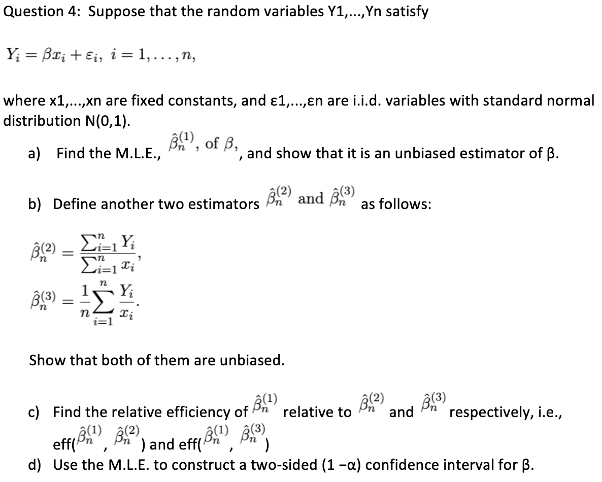 Question 4: Suppose that the random variables Y1,…,Yn | Chegg.com