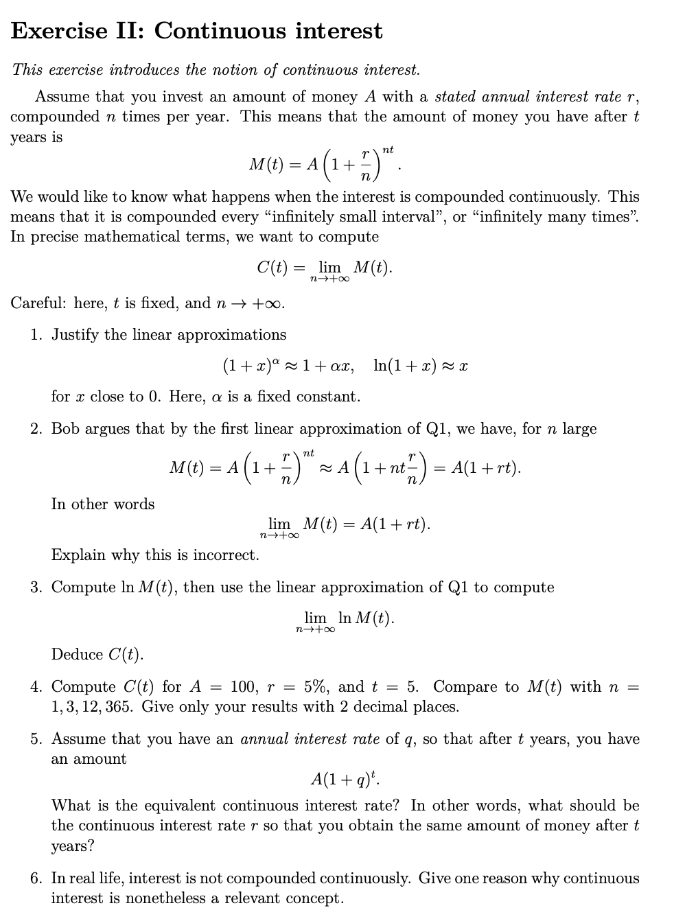 Exercise II: Continuous interestThis exercise | Chegg.com