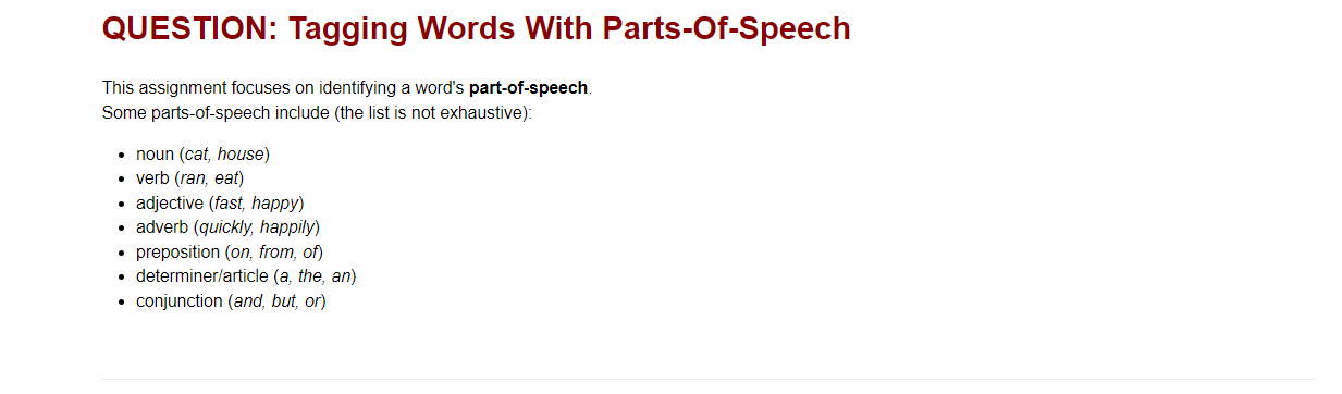 Solved QUESTION: Tagging Words With Parts-Of-Speech This | Chegg.com