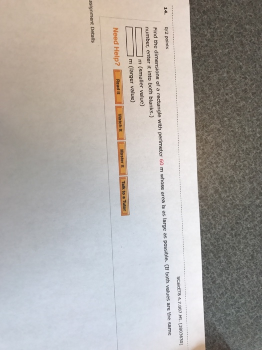 Solved Find the dimensions of a rectangle with perimeter 60 | Chegg.com