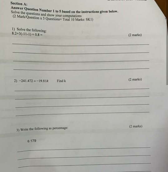 Solved Section A: Answer Question Number 1 to 5 based on the | Chegg.com