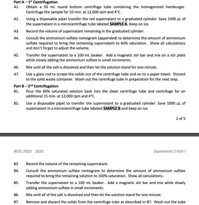 Solved EXPERIMENT 2: Protein Purification PART I - Isolation | Chegg.com