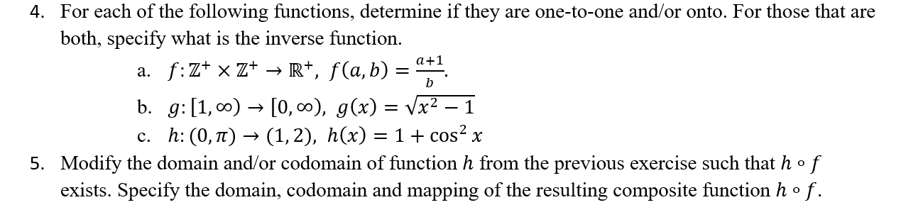 Solved For each of the following functions, determine if | Chegg.com