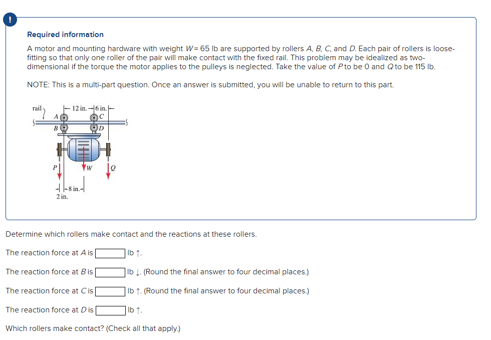 Solved A motor and mounting hardware with weight W = 65 lb | Chegg.com