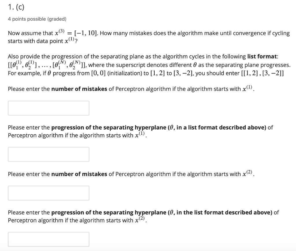 Solved 1. Perceptron Mistakes A Bookmark this page Homework | Chegg.com