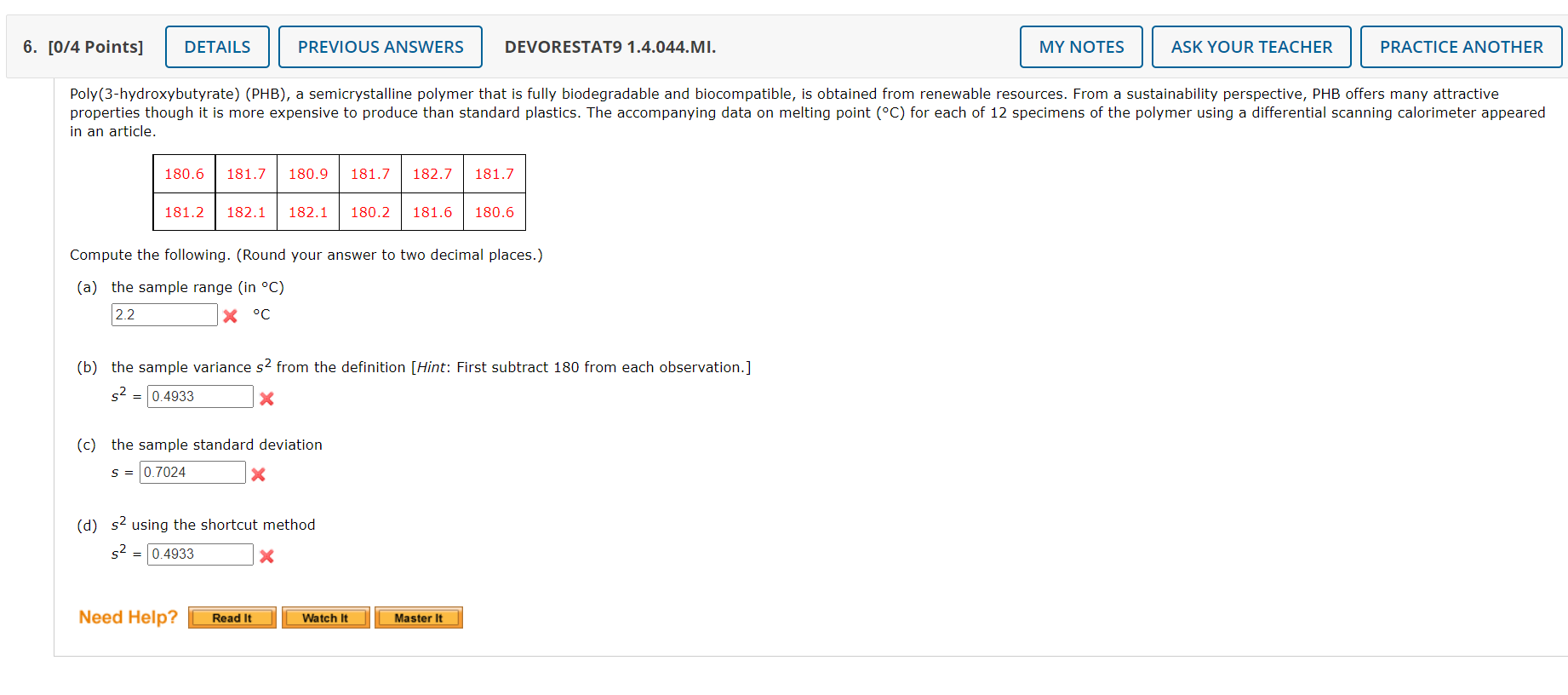 Solved 6. [0/4 Points] DETAILS PREVIOUS ANSWERS DEVORESTAT9 | Chegg.com