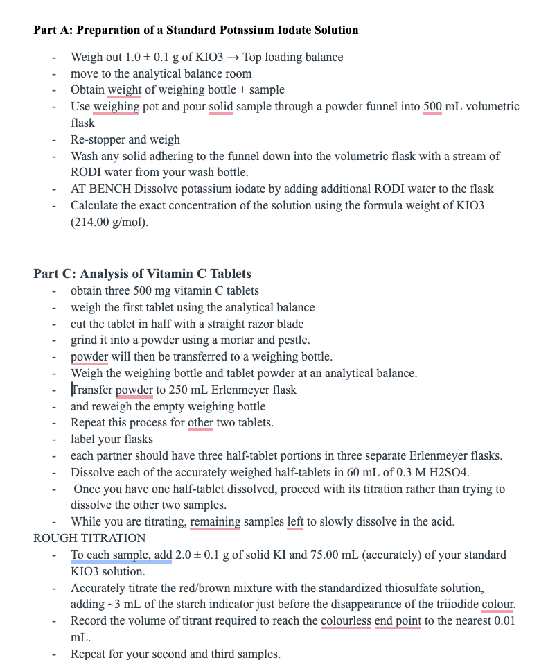 The ascorbic acid content in tablets lab - | Chegg.com