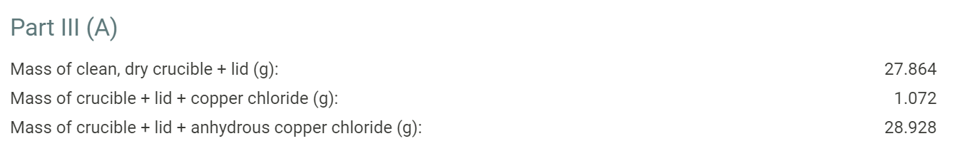 Part I Mass of empty crucible (g): Mass of crucible | Chegg.com