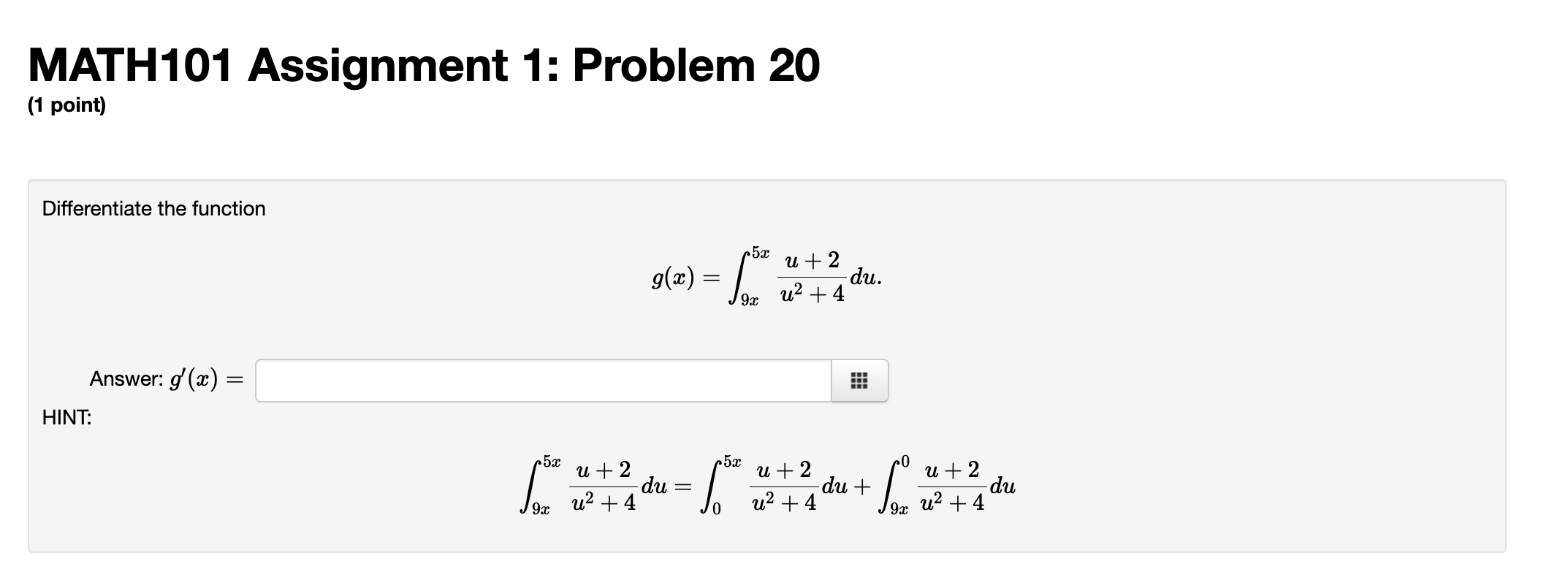 Solved MATH101 Assignment 1: Problem 20 (1 point) | Chegg.com