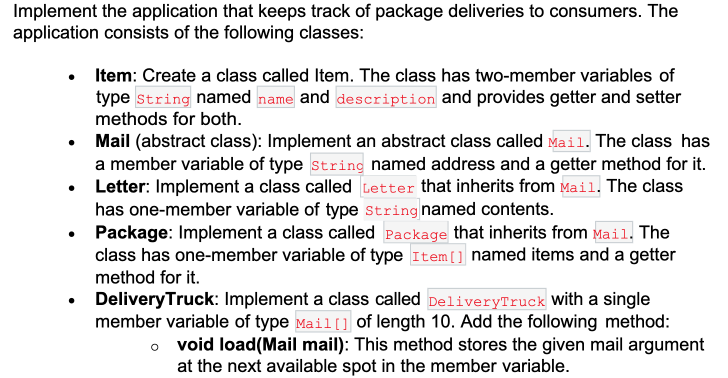 Solved Implement the application that keeps track of package | Chegg.com