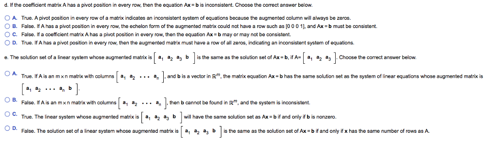 Solved A Every Matrix Equation Ax B Corresponds To A Vector