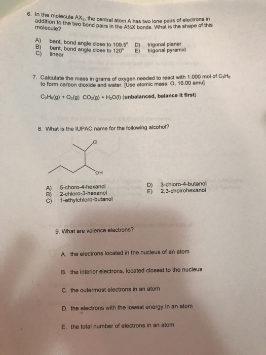 Solved 6. In the molecule AX2, the central atom A has two | Chegg.com