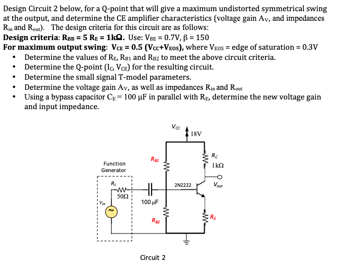 Solved . Design Circuit 2 below, for a Q-point that will | Chegg.com