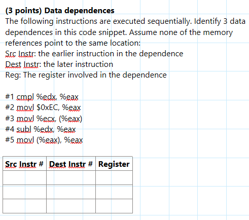 Solved (3 points) Data dependences The following | Chegg.com