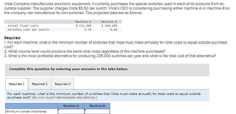 Solved Vista Company manufactures electronic equipment. It | Chegg.com