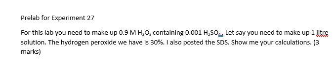 Solved Prelab for Experiment 27 For this lab you need to | Chegg.com