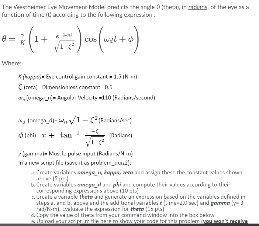 The Westheimer Eye Movement Model predicts the angle | Chegg.com