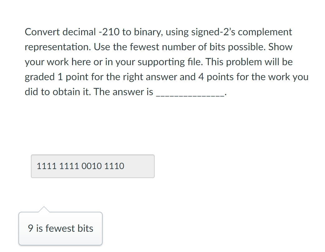 Solved Convert decimal -210 to binary, using signed-2's | Chegg.com