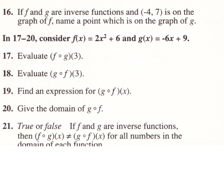 Solved 16. If f and g are inverse functions and (−4,7) is on | Chegg.com