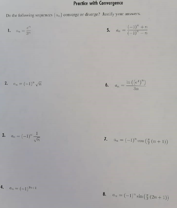 Solved Practice with Convergence Do the following sequences | Chegg.com
