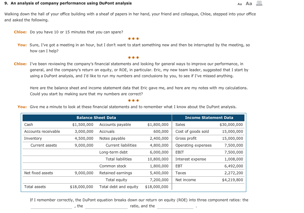Solved 9. An analysis of company performance using DuPont | Chegg.com