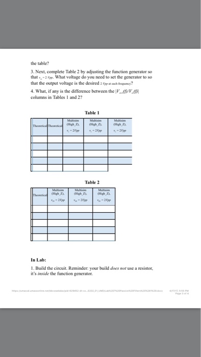 Solved Spring Lab 7 Passive Filters & Entrets Loading Prelab | Chegg.com