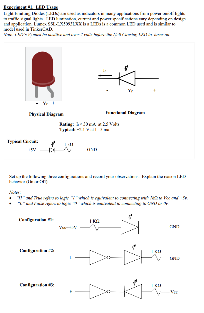 Solved Experiment \#1. LED Usage Light Emitting Diodes | Chegg.com