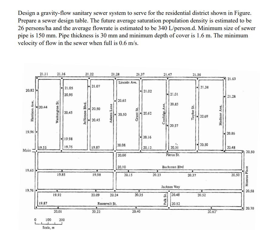 Solved Design a gravity-flow sanitary sewer system to serve | Chegg.com