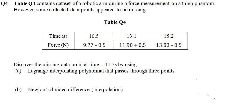 Solved Q4 Table Q4 contains dataset of a robotic arm during | Chegg.com