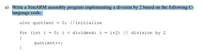 Solved a) Write a SimARM assembly program implementing a | Chegg.com