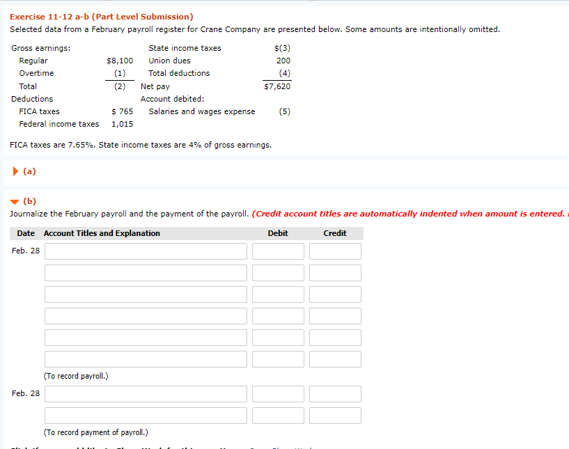 Solved Exercise 11-12 a-b (Part Level Submission) Selected | Chegg.com