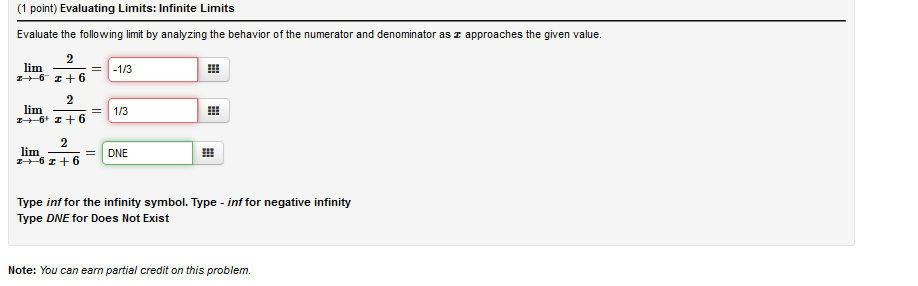 Solved (1 point) Evaluating Limits: Infinite Limits Evaluate | Chegg.com