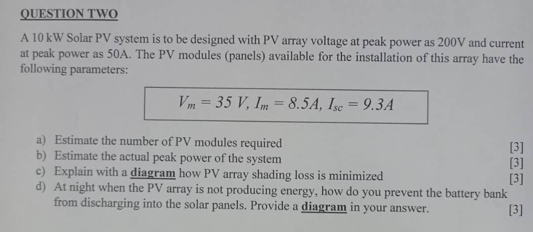 Solved A 10 kW Solar PV system is to be designed with PV | Chegg.com