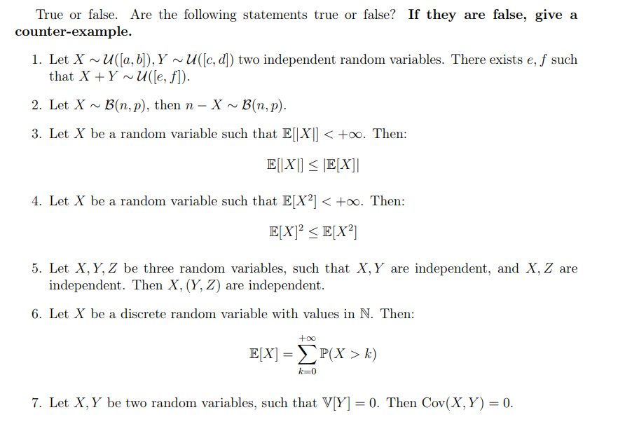 Solved True or false. Are the following statements true or | Chegg.com