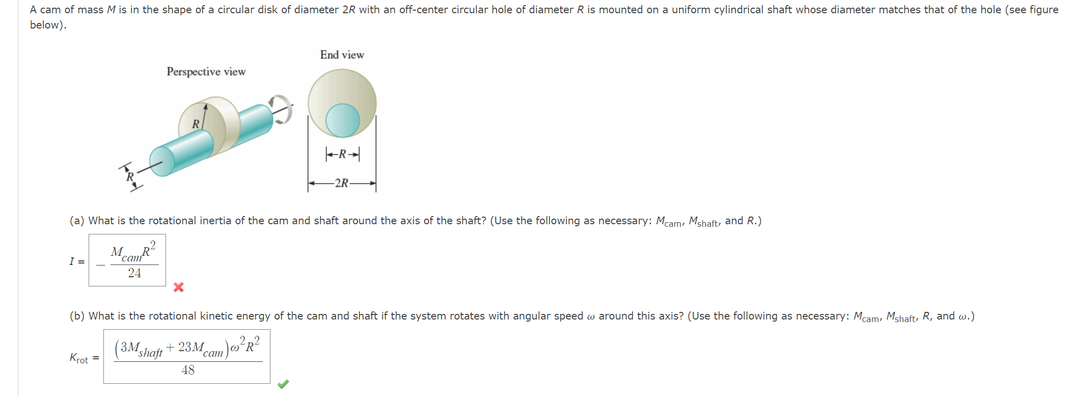 Solved A cam of mass M is in the shape of a circular disk of | Chegg.com