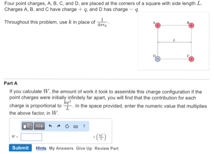 Solved Four point charges, A, B, C, and D, are placed at the | Chegg.com