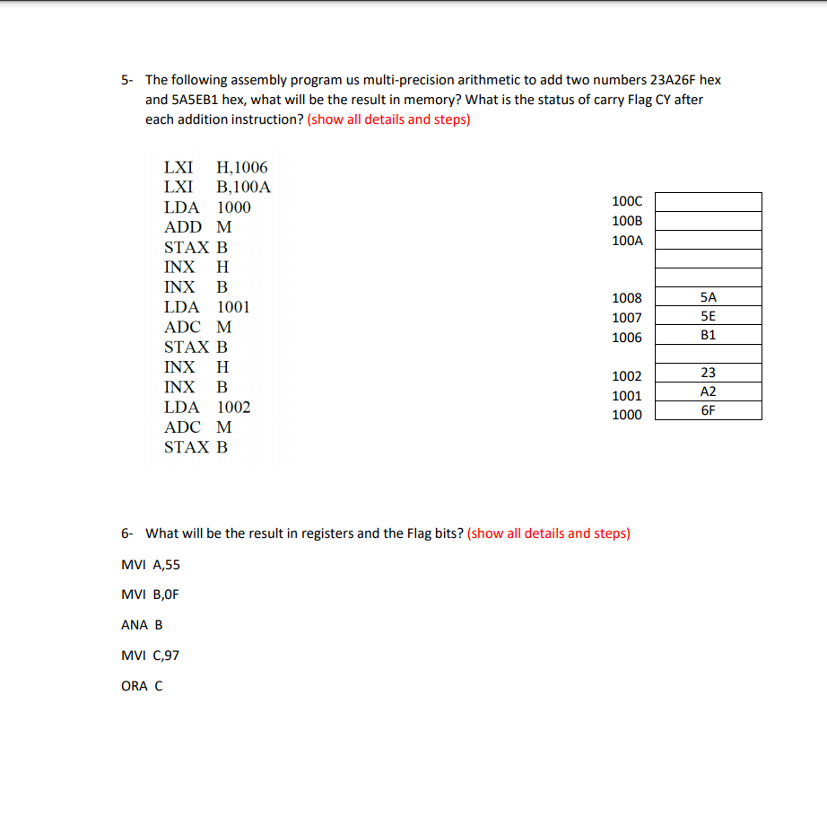 Solved 5- The following assembly program us multi-precision | Chegg.com