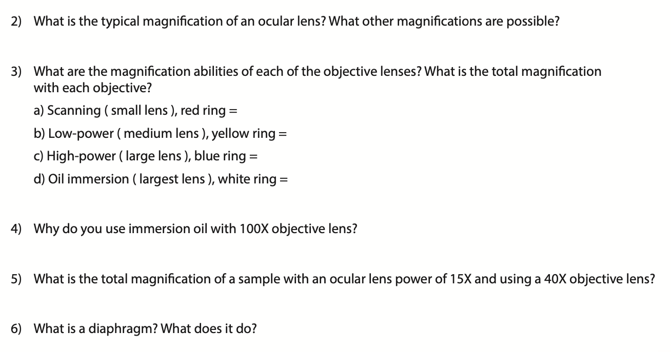 Solved 2) What is the typical magnification of an ocular | Chegg.com