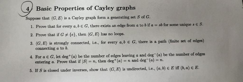 Solved 4 Basic Properties of Cayley graphs Suppose that (GE) | Chegg.com