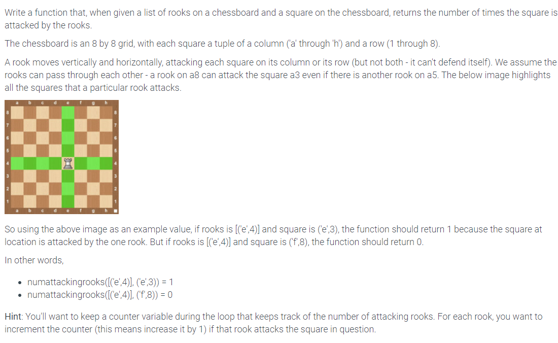 Solved Write A Function That When Given A List Of Rooks On 