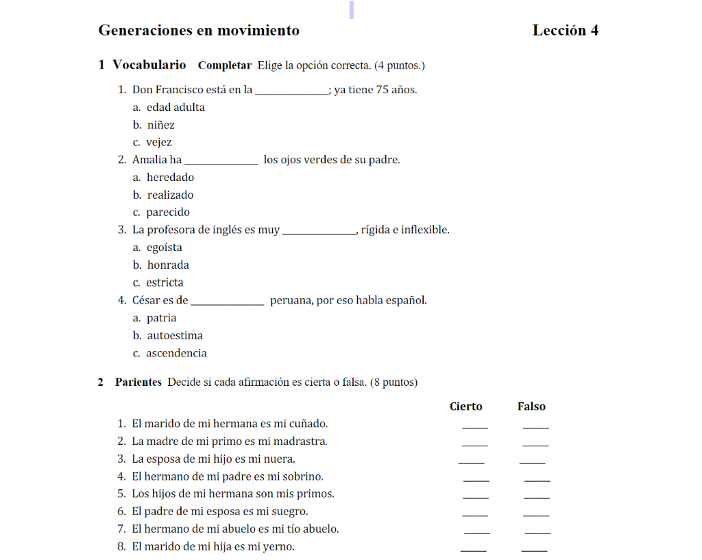 Generaciones en movimiento Lección 4 1 Vocabulario | Chegg.com