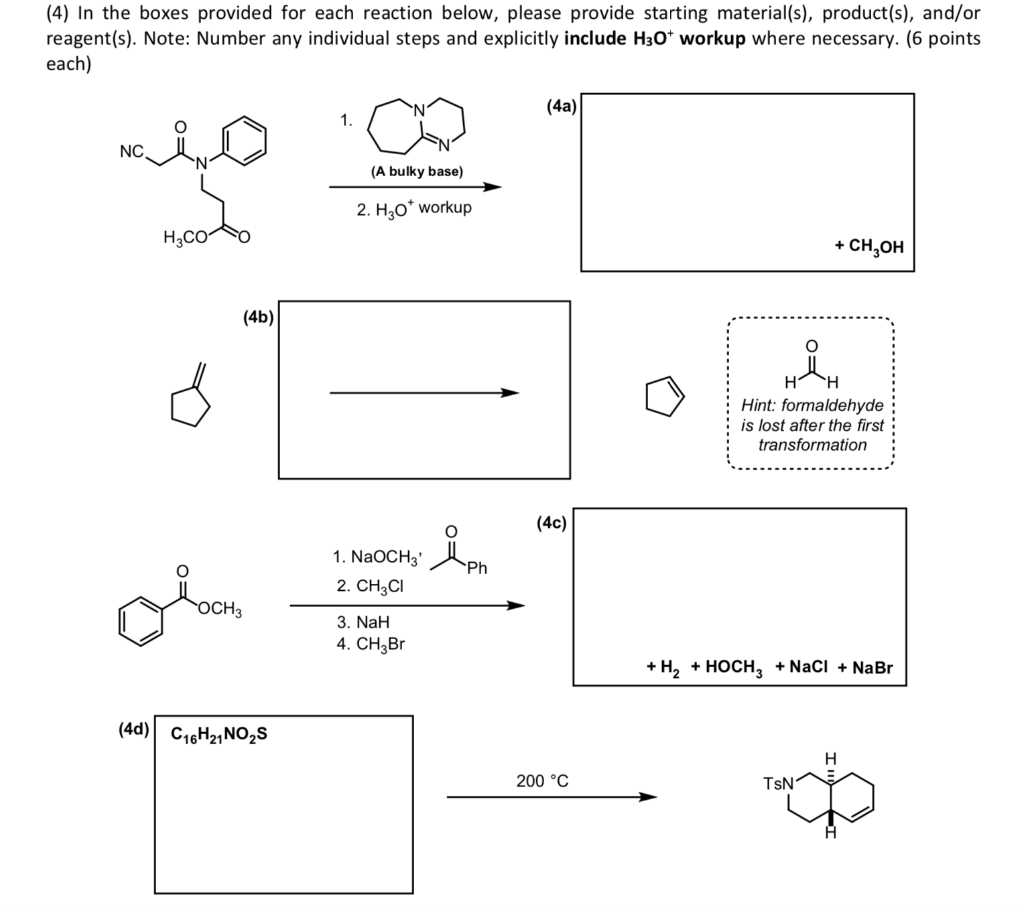 Solved (4) In the boxes provided for each reaction below, | Chegg.com