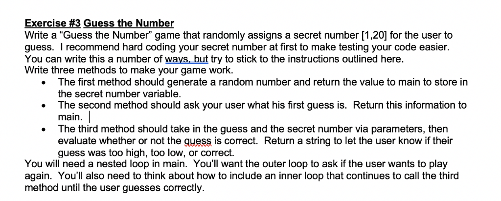 Solved Exercise #3 Guess the Number Write a "Guess the | Chegg.com