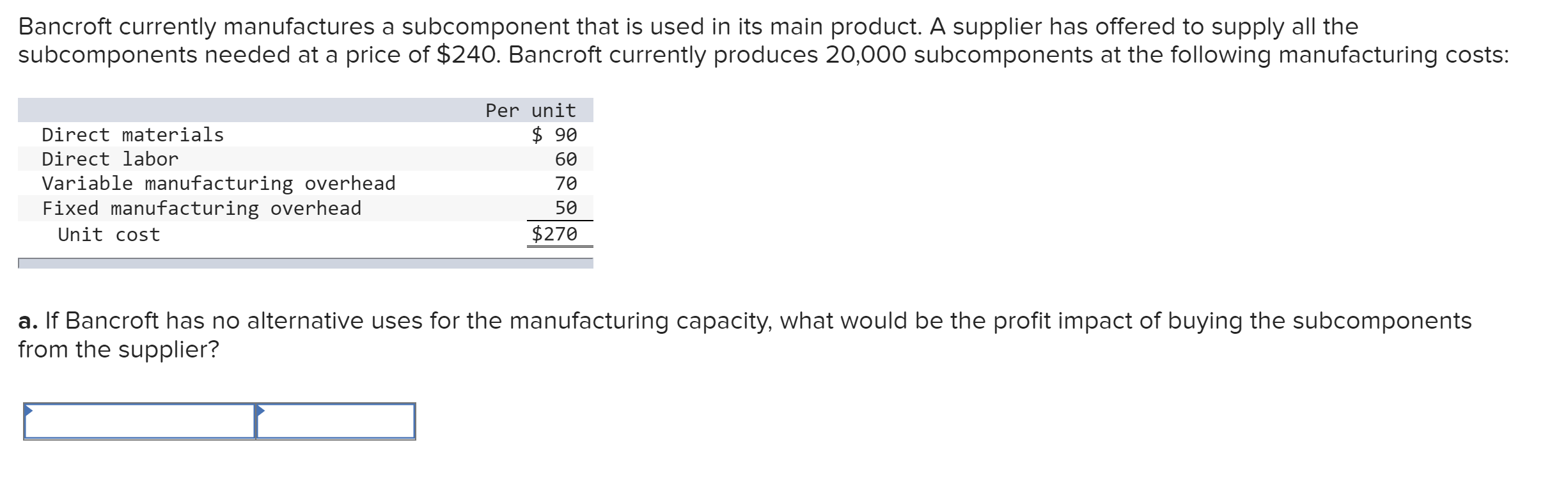 Solved Bancroft currently manufactures a subcomponent that | Chegg.com
