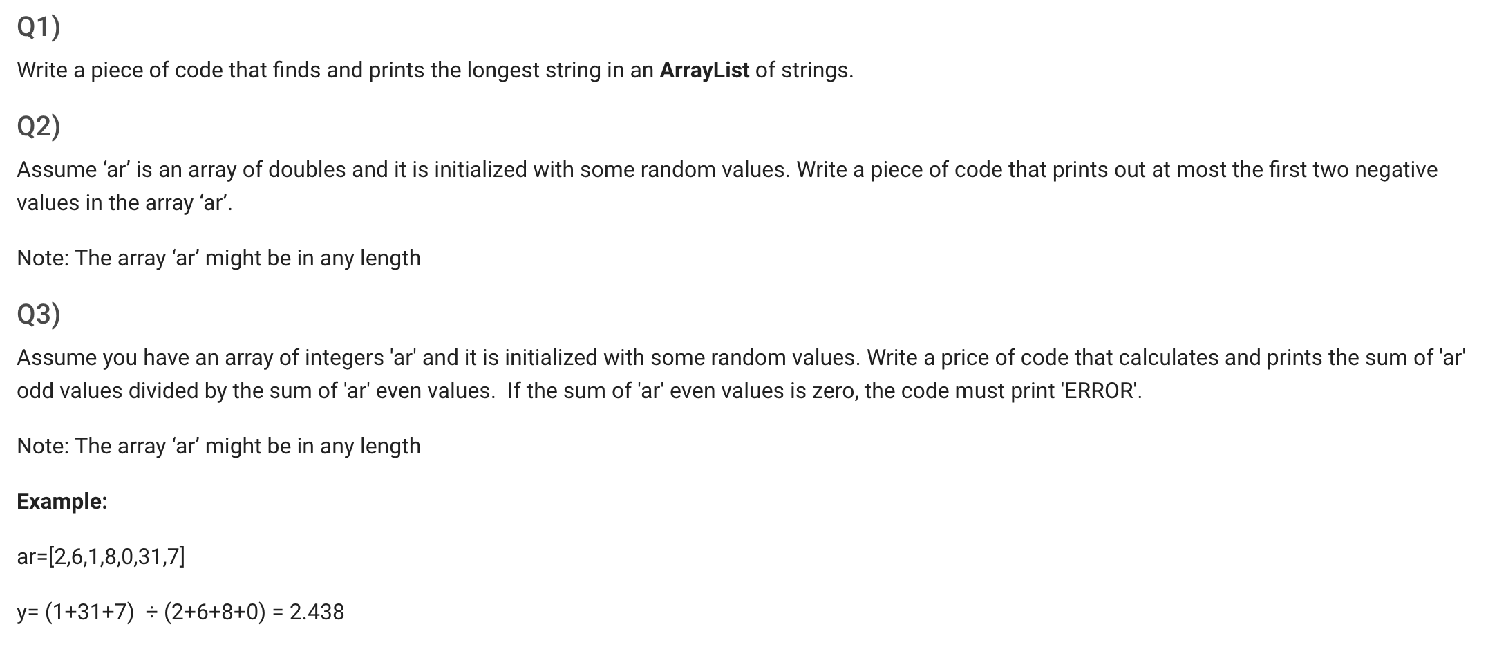 Solved Q1) Write a piece of code that finds and prints the | Chegg.com