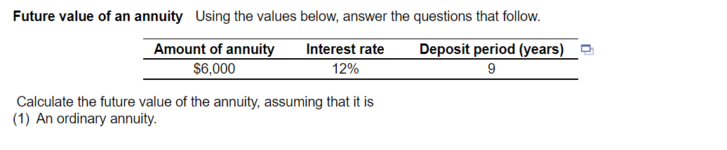 Solved Future value of an annuity Using the values below, | Chegg.com