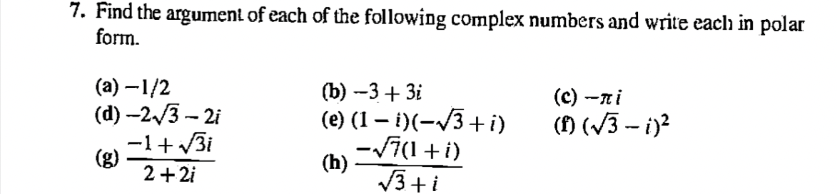 Solved find the argument of each of the following complex | Chegg.com