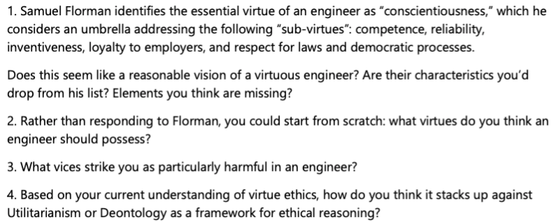 1. Samuel Florman identifies the essential virtue of | Chegg.com
