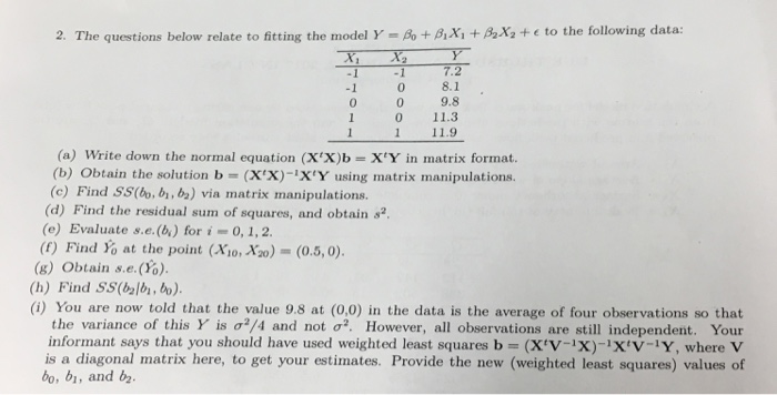 Solved 2. The questions below relate to fitting the model Y- | Chegg.com